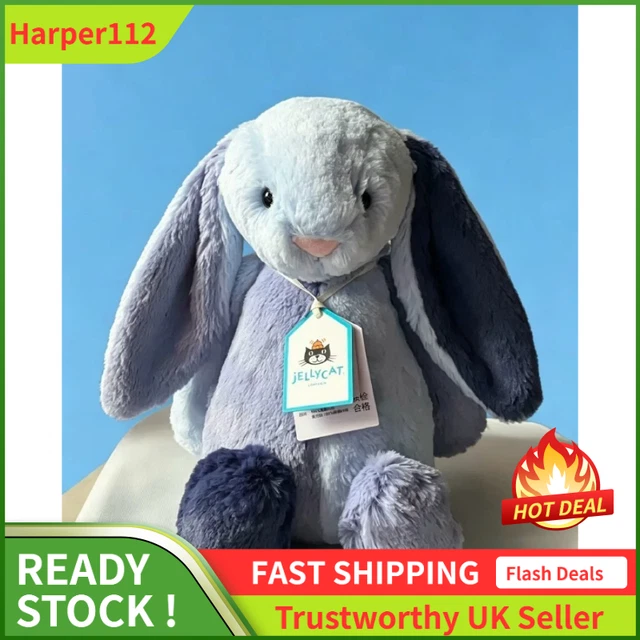 JELLYCAT BASHFUL PATCHWORK Blue Bunny 31cm Soft Plush Toy Brand New ...