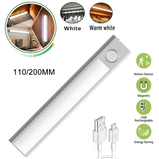 USB RECHARGEABLE LED PIR Motion Sensor Strip Light Magnetic Closet Lamp ...