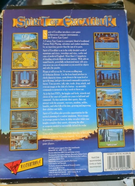 SPIRIT OF EXCALIBUR PC Game Virgin Mastertronic 1990 DOS 5.25" BOXED ...