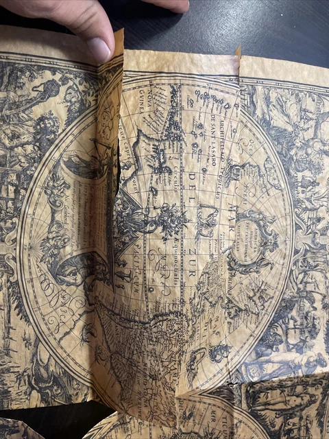 OLD AUTHENTIC 1620 MAP of the WORLD Parchment Paper~ Free S&H Ripped ...