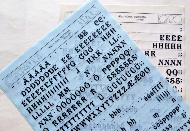 LETRASET LETRAGRAPHICA 42PT Victorian Black Typography Dry Transfer ...