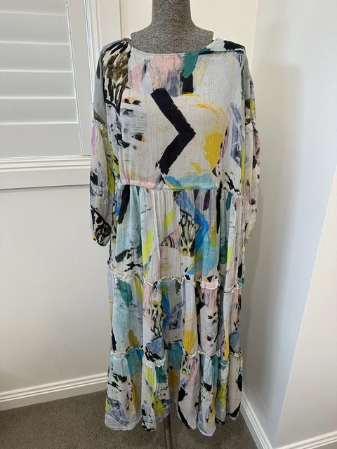 GORMAN X KAITLIN Johnson Diffuse Disperse Tiered Midi Dress Rainbow 8 ...