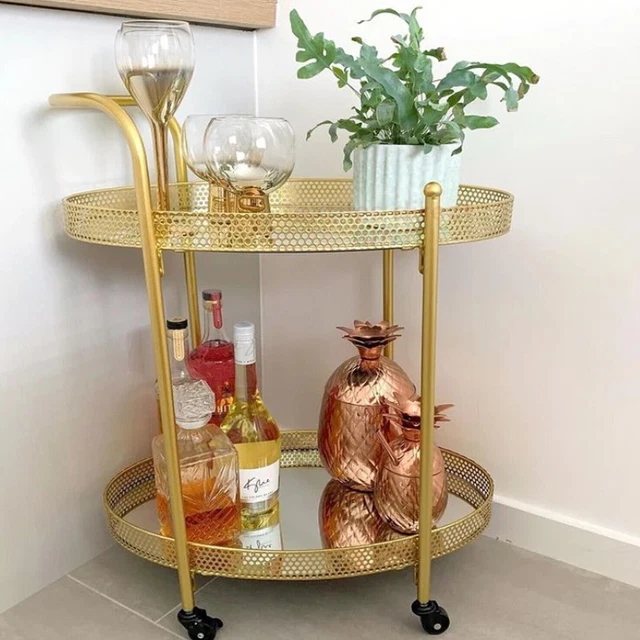 GOLD DRINKS TROLLEY With Glass Shelves Mini Bar Cocktail Table Drink ...