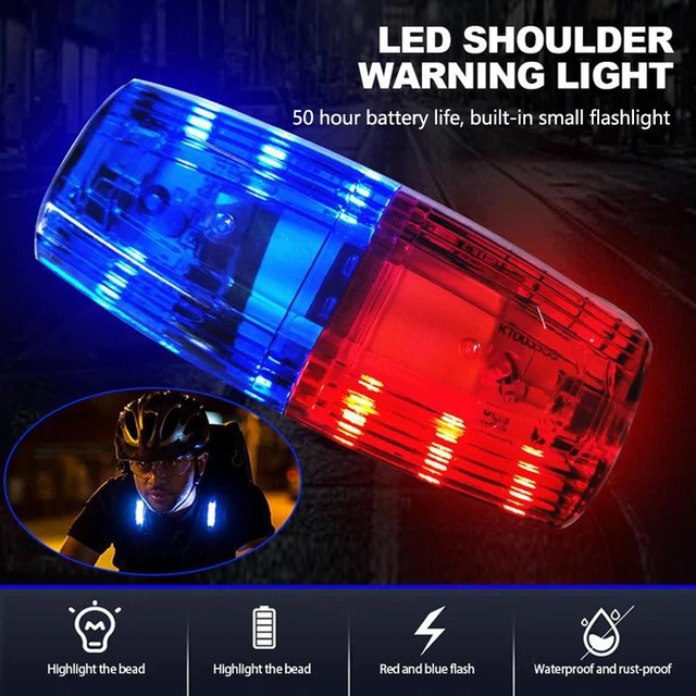 RED/BLUE LED STROBE Warning Light Police Shoulder Clip Flashlight ...