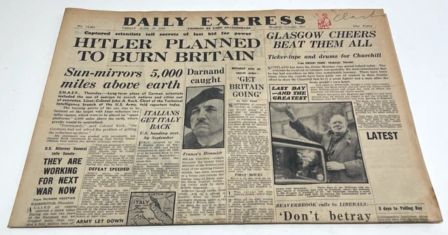 WW2 DAILY EXPRESS Newspaper Hitler Secret Superweapon Burn Britain June ...