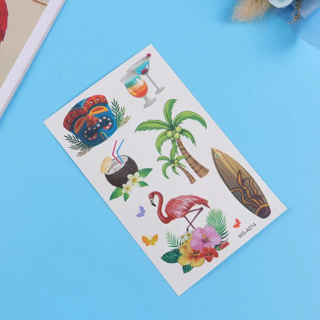 10 SHEETS HAWAIIAN Tattoos Temporary Cartoon Sticker Seaside The Summer ...