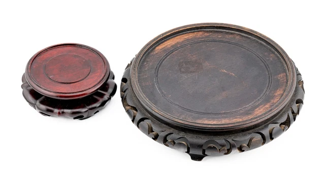 TWO CHINESE CARVED Wood STANDS Display Base Scholar's Work Of Art Early ...