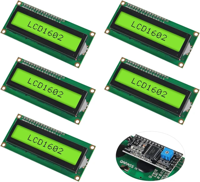 5-PACK I2C 1602 LCD Display Module 16X2 Character Serial Green Screen ...