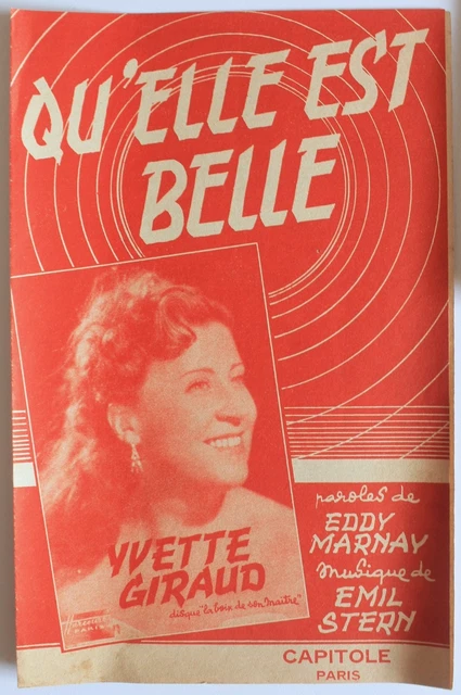 PARTITION ANCIENNE: QU'ELLE EST BELLE Musique: STERN.E Paroles: MARNAY ...