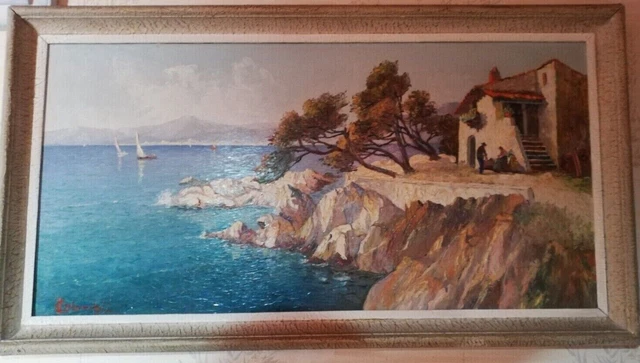 TABLEAU - GRANDE Huile Sur Isorel - Paysage Maritime Provençal - J ...