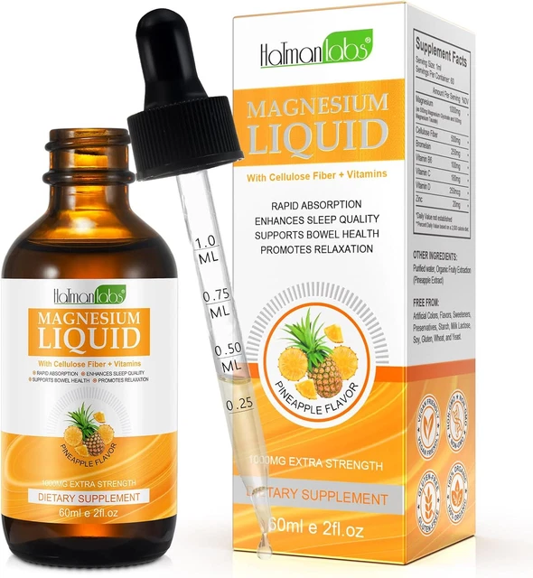MAGNESIUM GLYCINATE LIQUID Drops-1000Mg Magnesium Liquid Supplement ...