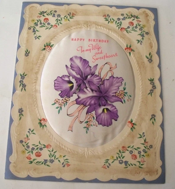 VINTAGE LARGE USED Birthday Card With Satan Purple Orchid Design $8.00 ...