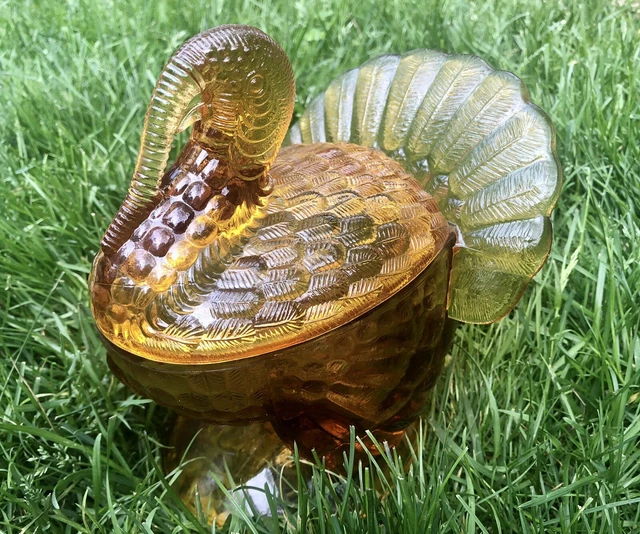 AMBER GLASS TURKEY Candy Dish by L E Smith $32.00 - PicClick CA