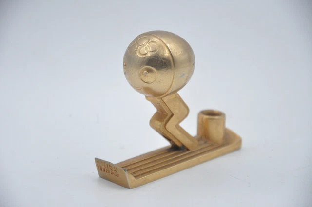 ANCIENNE MASCOTTE DES Jeux Olympiques Grenoble 1968 SHUSS bronze doré ...