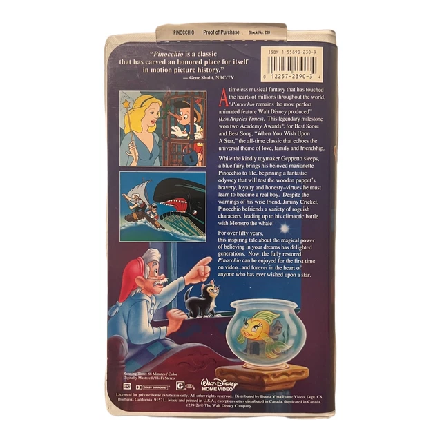 DISNEY “PINOCCHIO” VHS Walt Disney Masterpiece Home Video Vintage £4.94 ...