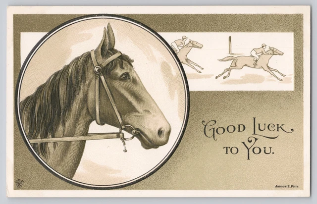 GOOD LUCK TO You embossed horse postcard James Ellis Series 59D rider ...