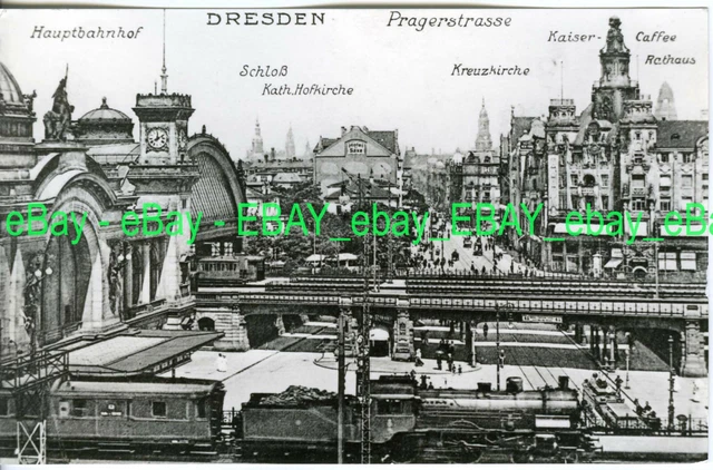 DRESDEN HAUPTBAHNHOF BLICK Prager Straße Straßenbahn Dampflok vor 1945 ...
