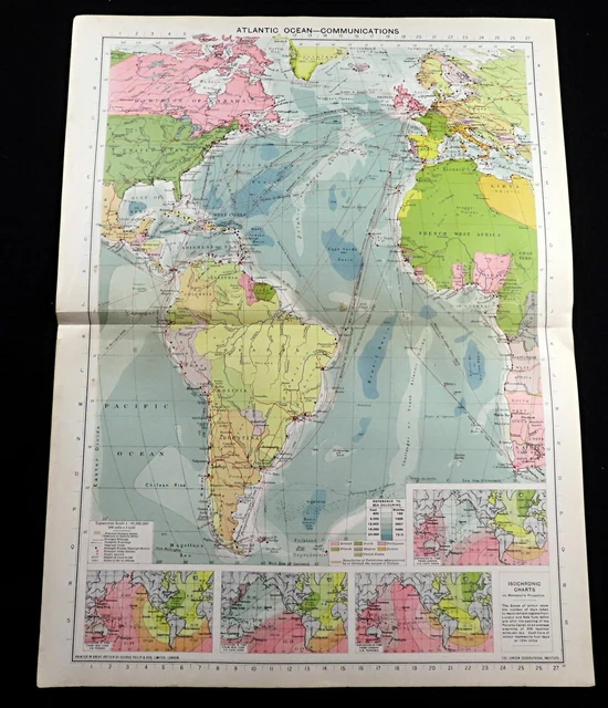 WW2 MAP of Atlantic Ocean Steamship Routes Shipping Line Wartime ...