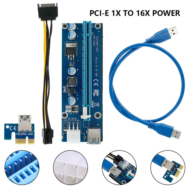 6-PIN POWERED PCI-E PCI Express Riser 1X to 16X PCIE USB 3.0 Adapter ...