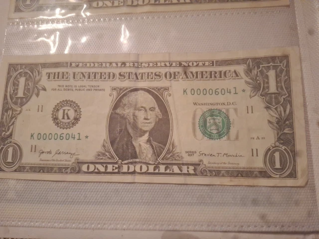 VERY RARE 2017$1 dollar bill star note Very Low Serial Number. Fancy 5 ...