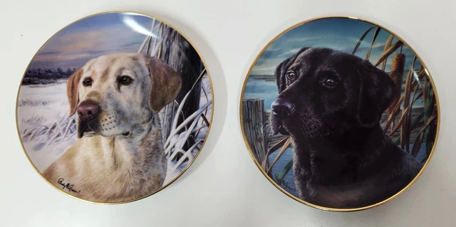 PAIR OF FRANKLIN Mint Limited Edition Golden & Black Labrador Porcelain ...