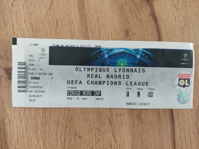 TICKET BILLET FOOTBALL collection UEFA Lyon/Real Madrid 02/11/2011 rare ...