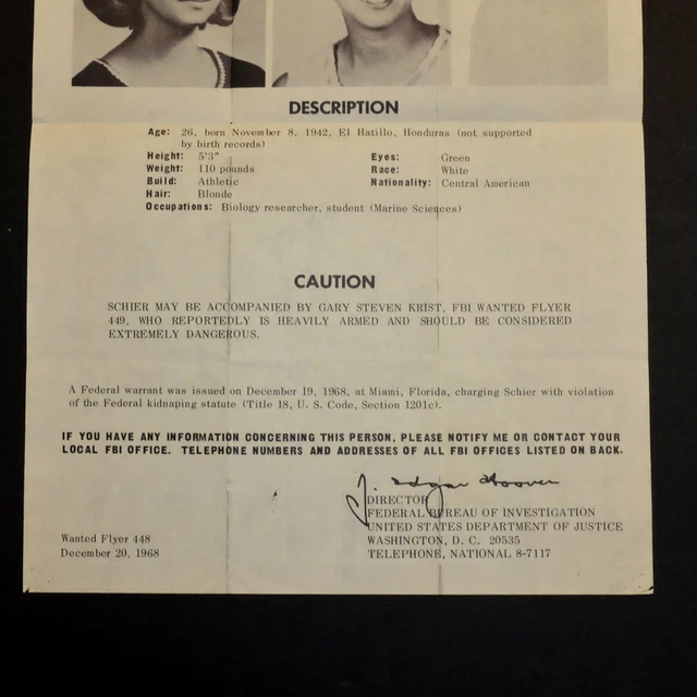 RUTH EISEMANN SCHIER FBI Wanted Poster - Original 1968, VERY RARE ...