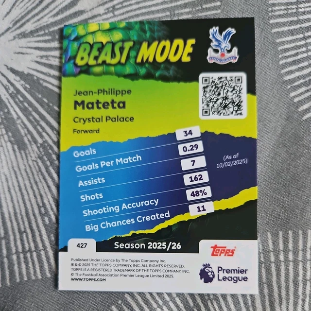 TOPPS PREMIER LEAGUE 2026 TCG : Jean Philippe Mateta/ Beast Mode #427 £ ...