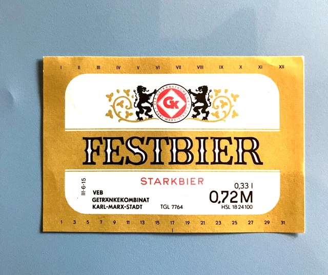 BIERETIKETT-BEER LABEL , DDR-VEB Getränkekombinat Karl-Marx-Stadt ...