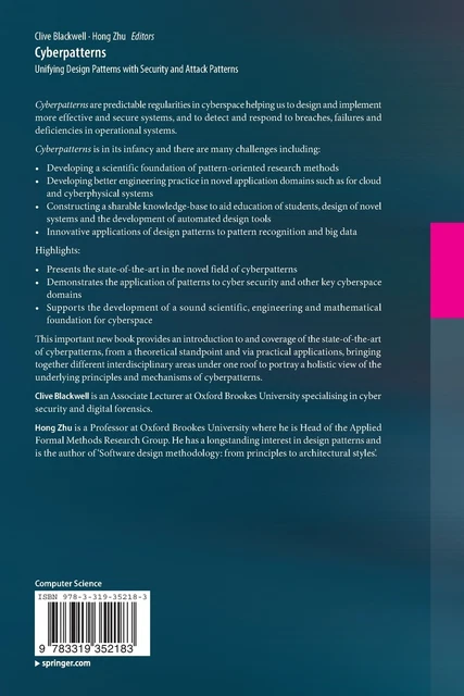 CYBERPATTERNS, UNIFYING DESIGN Patterns with Security and Attack $89.49 ...