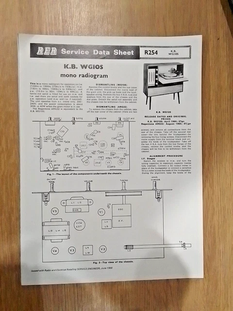 SERVICE DATA SHEET RER MONO RADIOGRAM R254 KB WGIOS 1964 £5.00 - PicClick UK