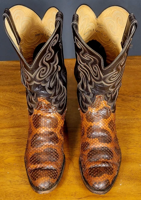 VINTAGE TONY LAMA Gold Label Snake Skin Python Cowboy Western Boots Men ...