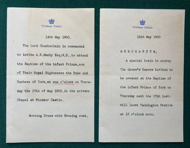 ANTIQUE ROYAL TRAIN Baptism Invitation King George Queen Mary Son ...