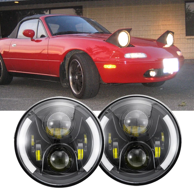 PAIR FOR MAZDA MX-5 MK1 LED 7" Round Headlight H alo Ring DRL w/ Turn ...