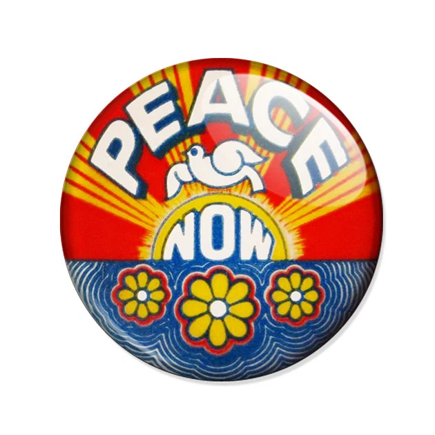BADGE PEACE NOW paix colombe esprit 60s 70s pop retro woodstock tibet ...