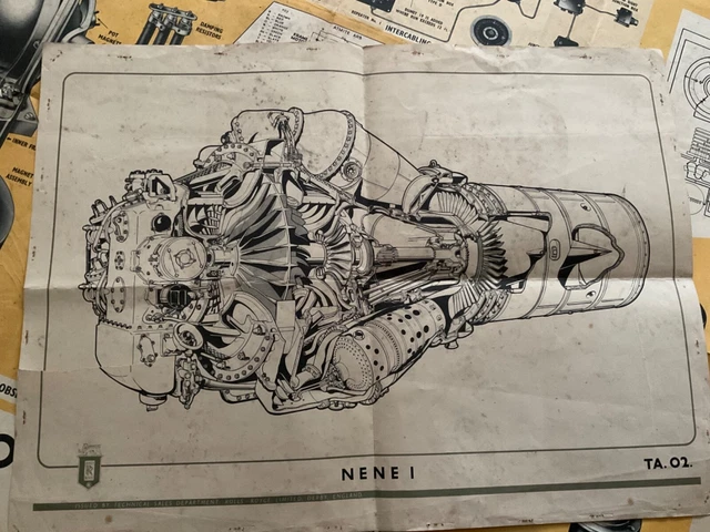1950’S OFFICIAL ROLLS Royce Aircraft Engine Nene 1 Poster Original Item ...