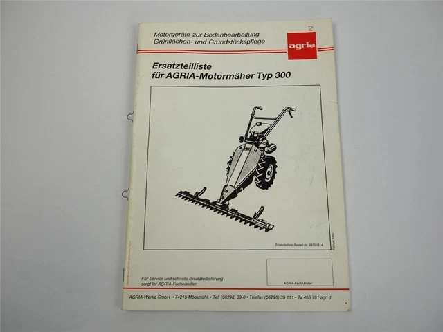 AGRIA 300 MOTORMÄHER Ersatzteilliste Ersatzteilkatalog 1992 EUR 24,90 ...