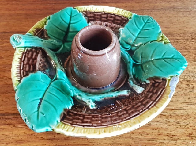 ANTIQUE ENGLISH MAJOLICA Leaf Art pottery Tooth Pick holder - George ...