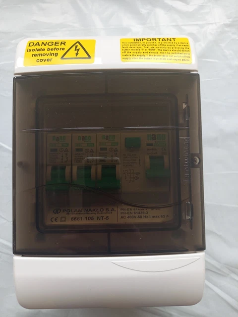 3 WAY GARAGE, Consumer Unit Box 40A 30mA RCD, 2 x 16Amp, 6Amp MCBs ...