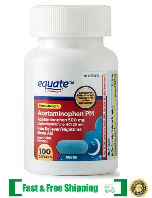 EQUATE EXTRA STRENGTH Acetaminophen PM 100 Caplets 500 mg EUR 12,85 ...
