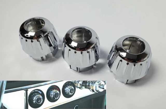(SET/3) CHROME AC Heater Control Outer Knobs for 2006+ Kenworth W900 ...