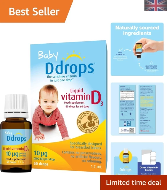 BABY DDROPS 10 µg 60 Drops - Daily Vitamin D3 Supplement for Infants ...