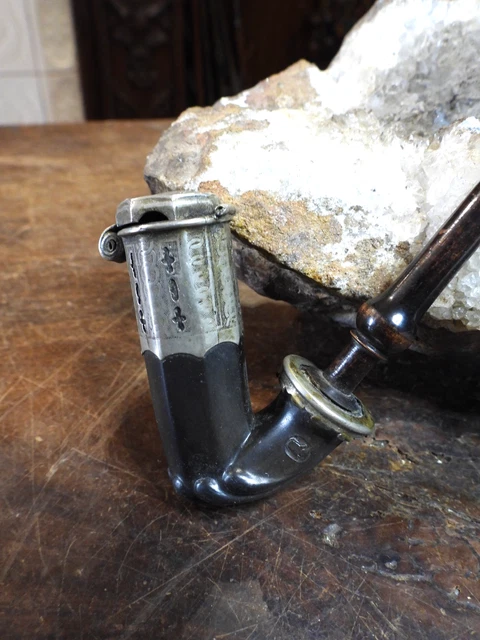 HONGRIE PIPE EN TERRE CUITE NOIRE HONGROISE Schemnit avec son tuyau d ...
