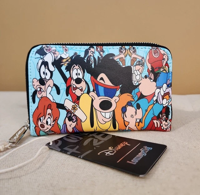 LOUNGEFLY DISNEY GOOFY Movie Max Character Collage Zip-Around Wallet ...
