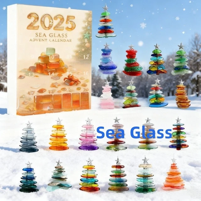 SAPIN DE NOËL Calendrier de l'Avent Suspendu Ornement Verre de Mer avec ...