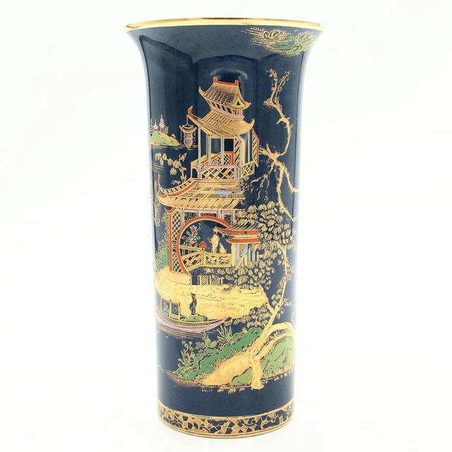 CARLTON WARE VASE Chinoiserie Pattern on Cobalt Blue Background ...