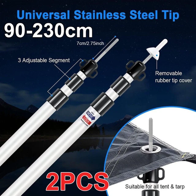 2X TELESCOPIC TARP Adjustable Tent Poles Support Rods Sunshade Rod ...