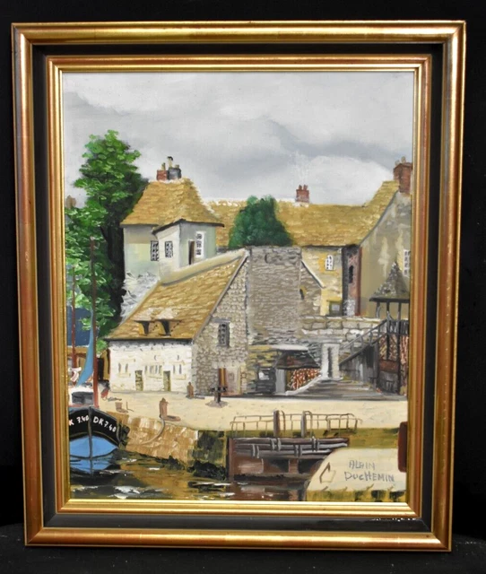 TABLEAU HUILE SUR toile bord de rivière signé Alain Duchemin XXème EUR ...