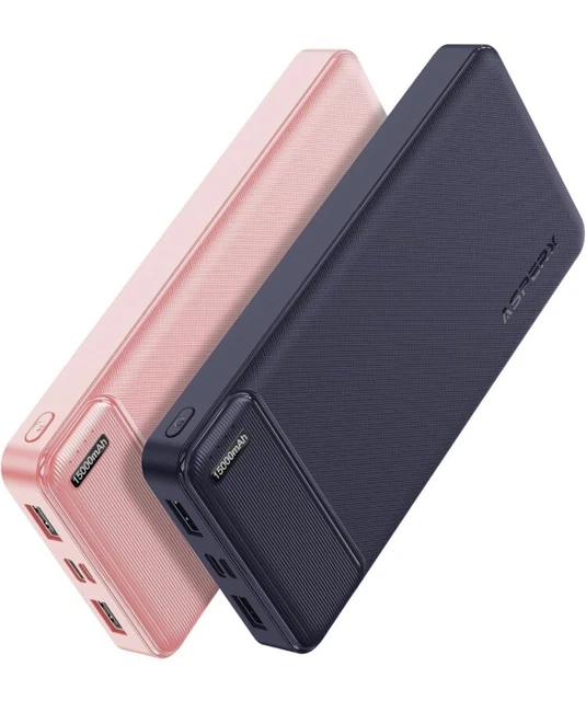 POWER BANK, 2 Pack 15000mAh Portable Charger 5V/3A Fast Charging ...