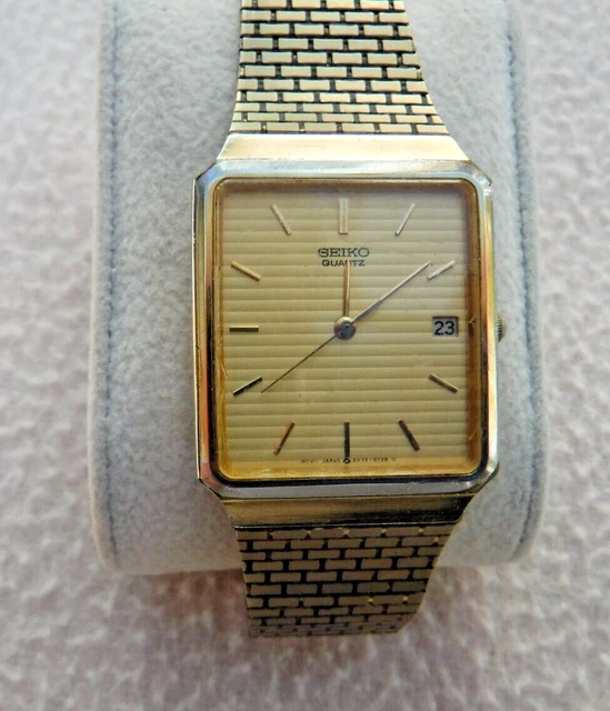 SEIKO GOLD-PLATED RECTANGULAR/ Thin Quartz Dress Watch with Date -- Working £59.00 - PicClick UK